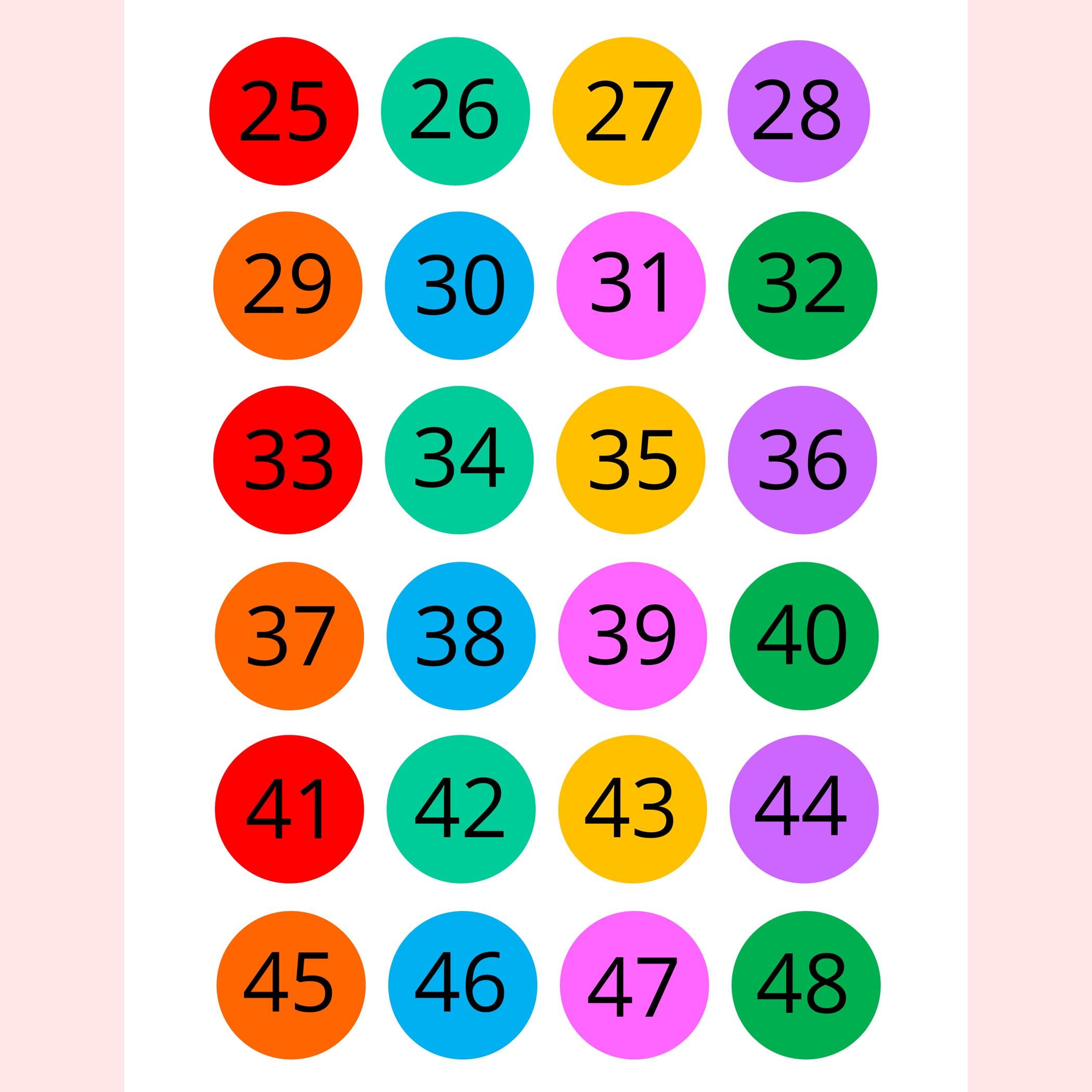 Back to School Number Spots, Printable Bright Colorful Small Number ...