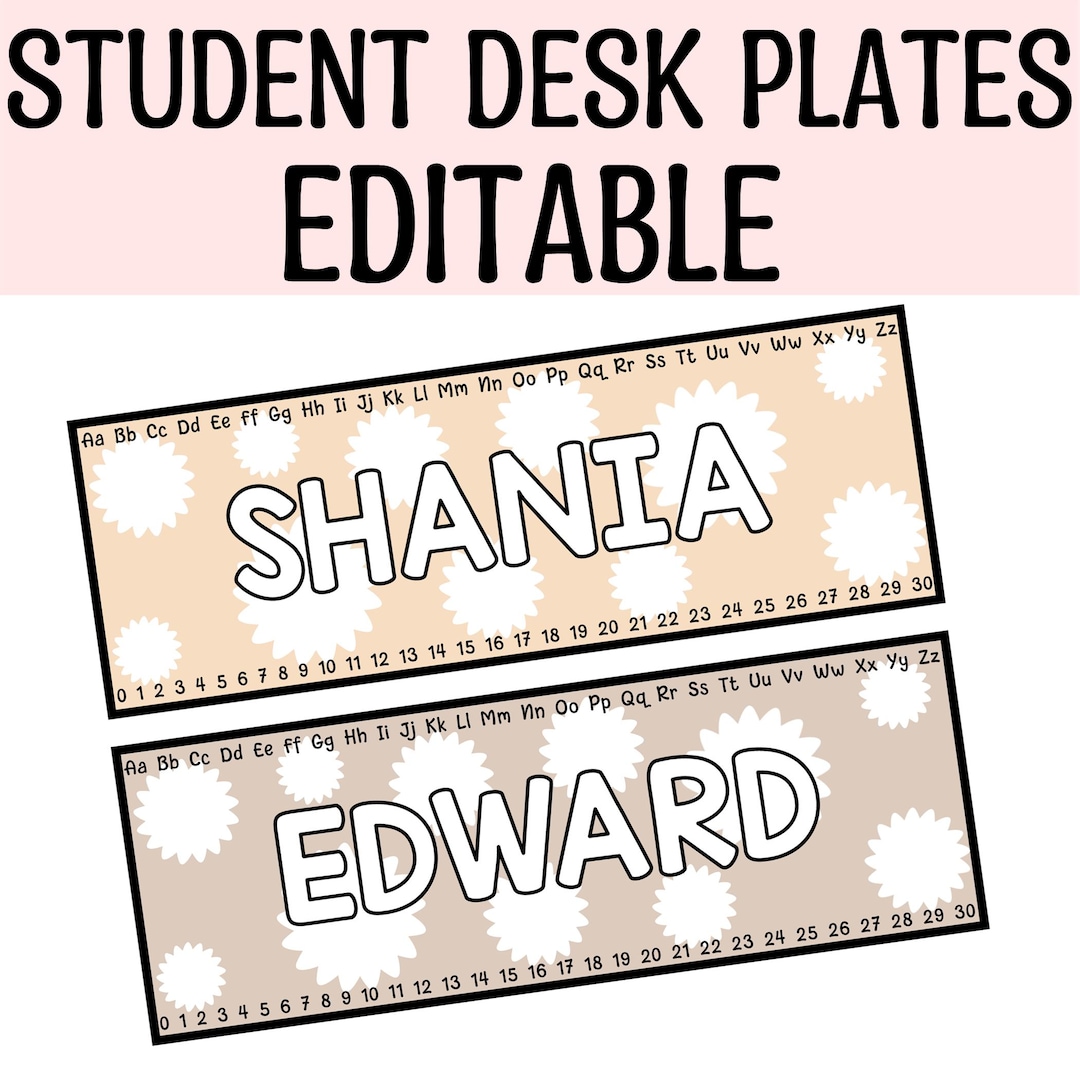 Printable Boho Neutral Student Desk Plates, Editable Student Name ...