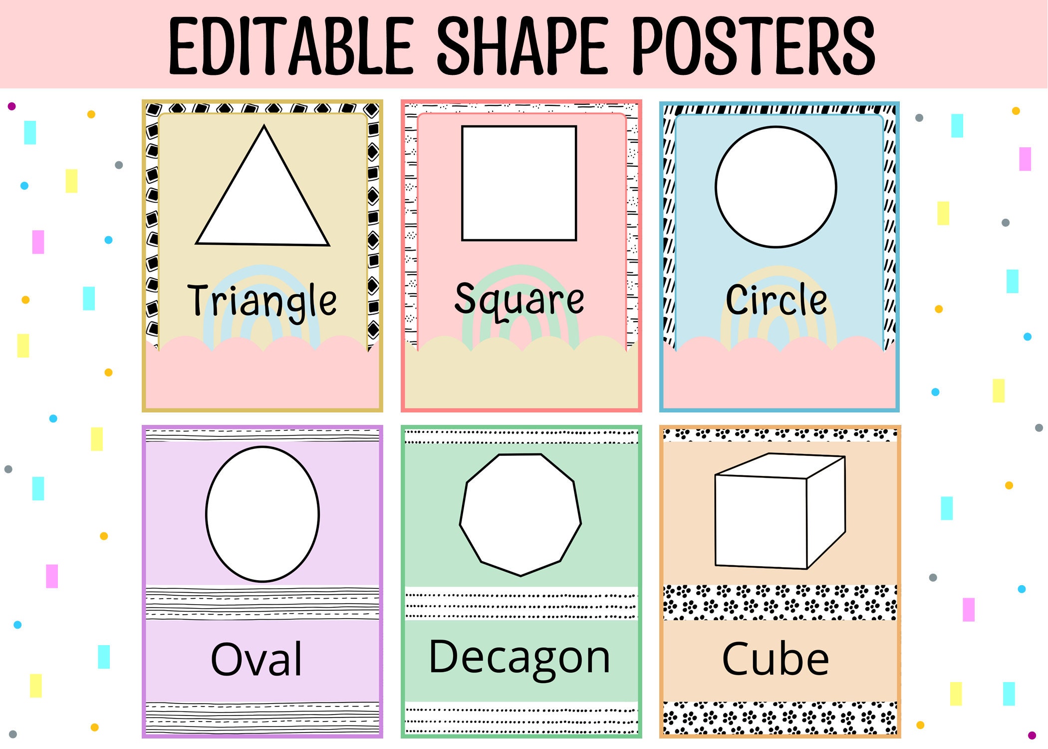 Pastel Rainbow Classroom Shape Posters Editable Shape - Etsy Canada