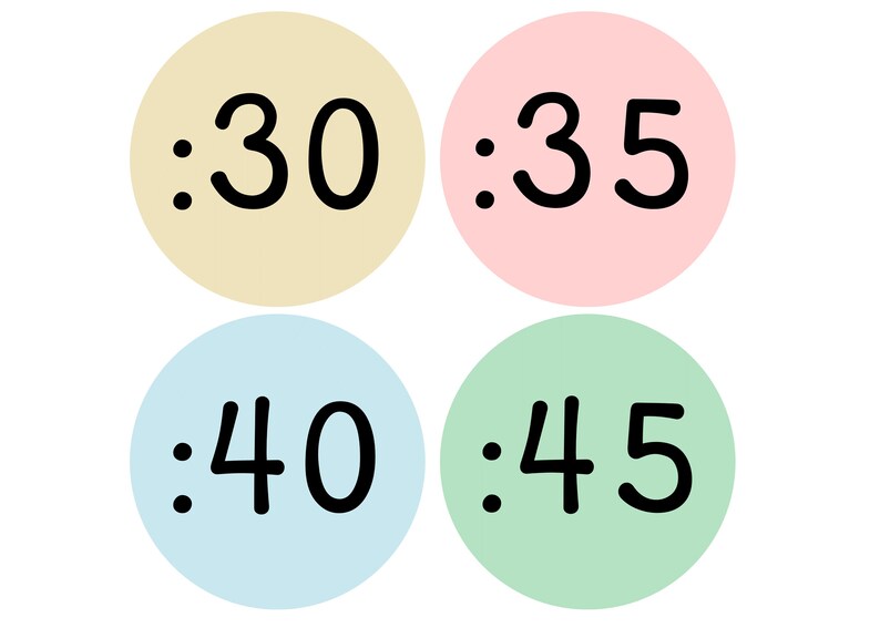 Clock Numbers, Printable Wall Clock Number Display, Pastel Timecards ...