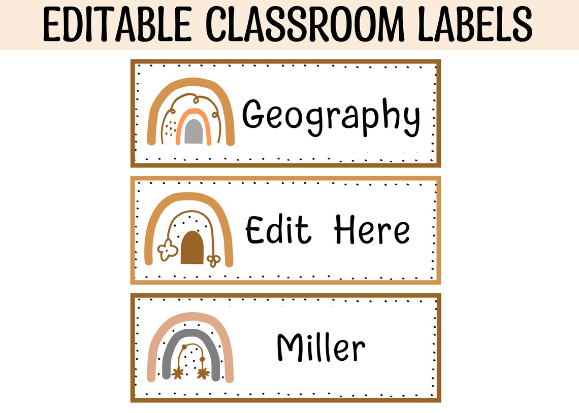 Editable Boho Neutral Rainbow Student Name Tags, Cubbies Labels - Etsy ...
