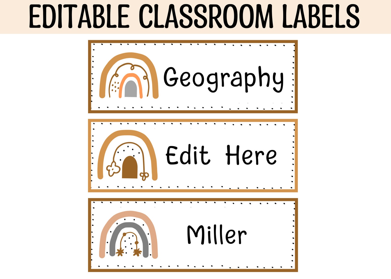 Editable Boho Neutral Rainbow Student Name Tags, Cubbies Labels - Etsy ...