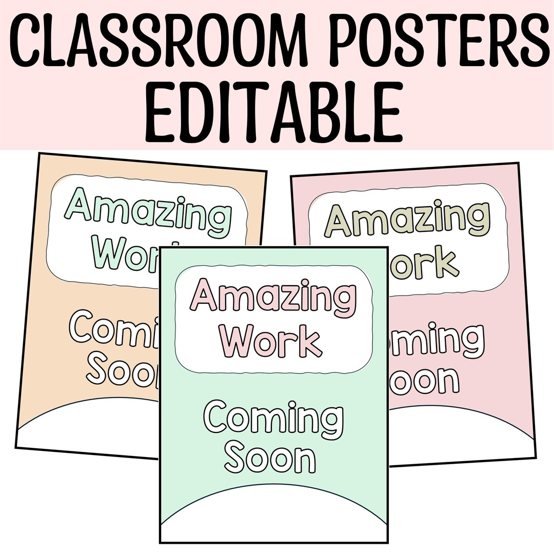 Printable Modern Calm Colors Amazing Work Coming Soon Posters, Editable ...