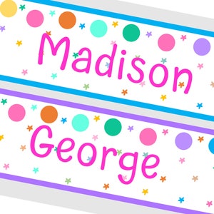 Printable Bright Polka Dots Name Tags, Stars Name Labels, Editable ...