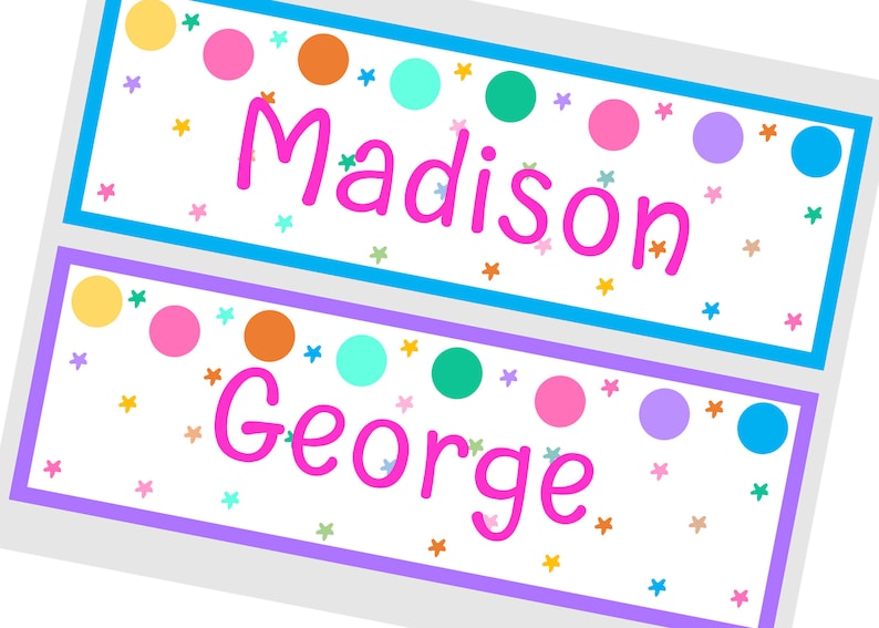 Printable Bright Polka Dots Name Tags, Stars Name Labels, Editable ...