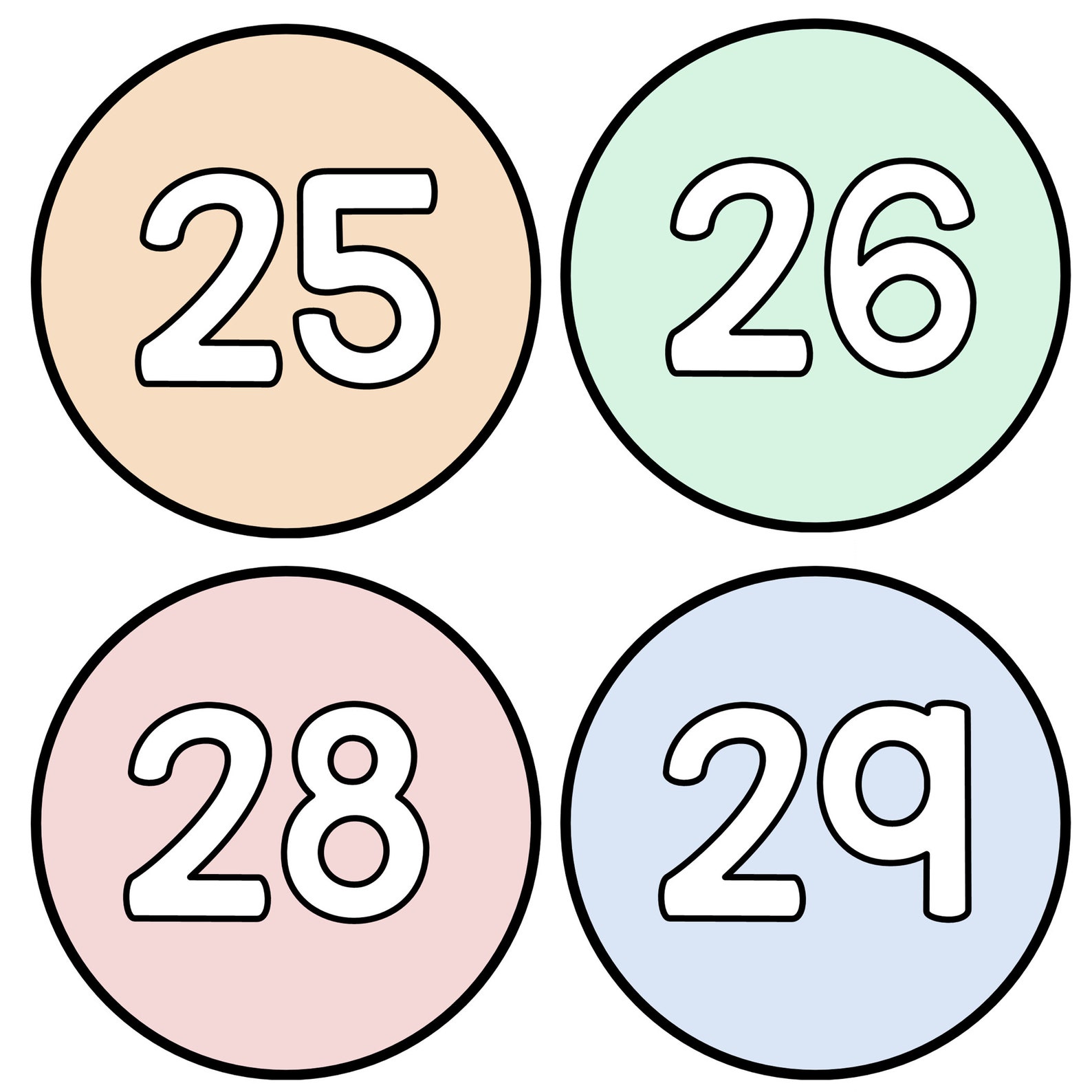 Back to School Calm Colors Calendar Numbers, Round Number Labels ...