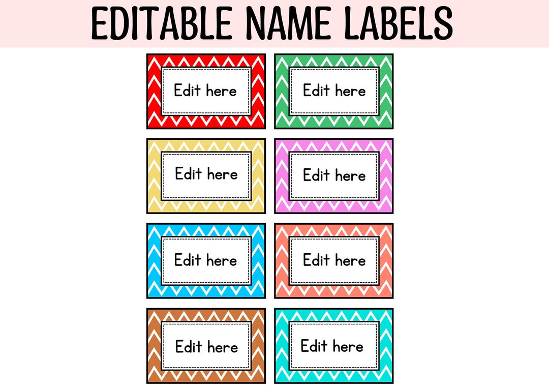 Chevron Name Labels,small Name Labels, Back to School Labels, Editable ...