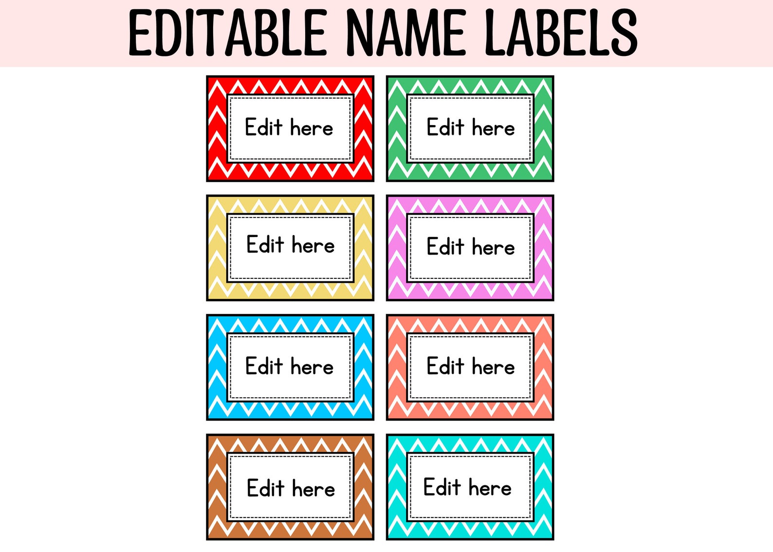 Chevron Name Labels,small Name Labels, Back to School Labels, Editable ...