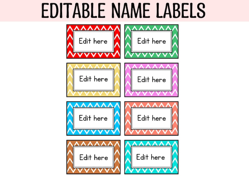 Chevron Name Labels,small Name Labels, Back to School Labels, Editable ...
