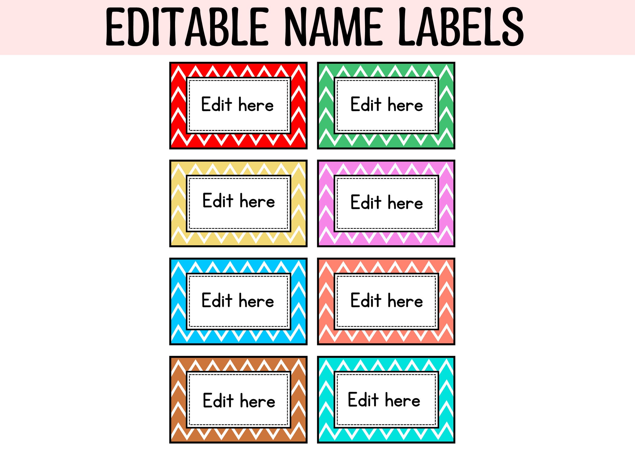 Chevron Name Labels,small Name Labels, Back to School Labels, Editable ...