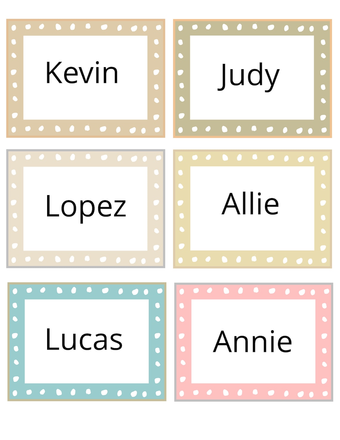 Printable Boho Spotty Student Name Labels, Classroom Labels, Nursery ...