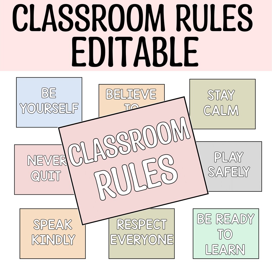 Printable Calm Colors Classroom Rules Labels, Editable Classroom Rules ...