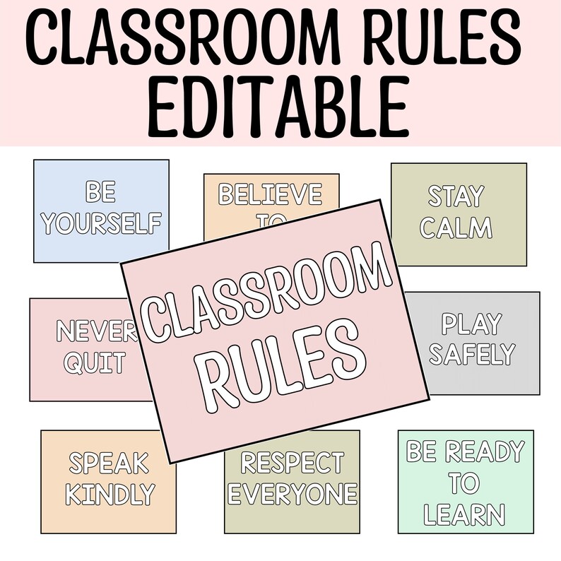 Printable Calm Colors Classroom Rules Labels, Editable Classroom Rules ...
