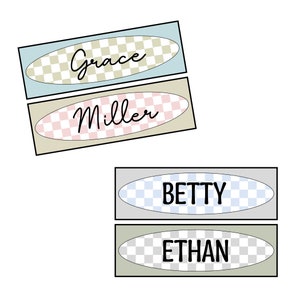 Printable Checkered Student Name Plates, Editable Desk Plates, Kids ...
