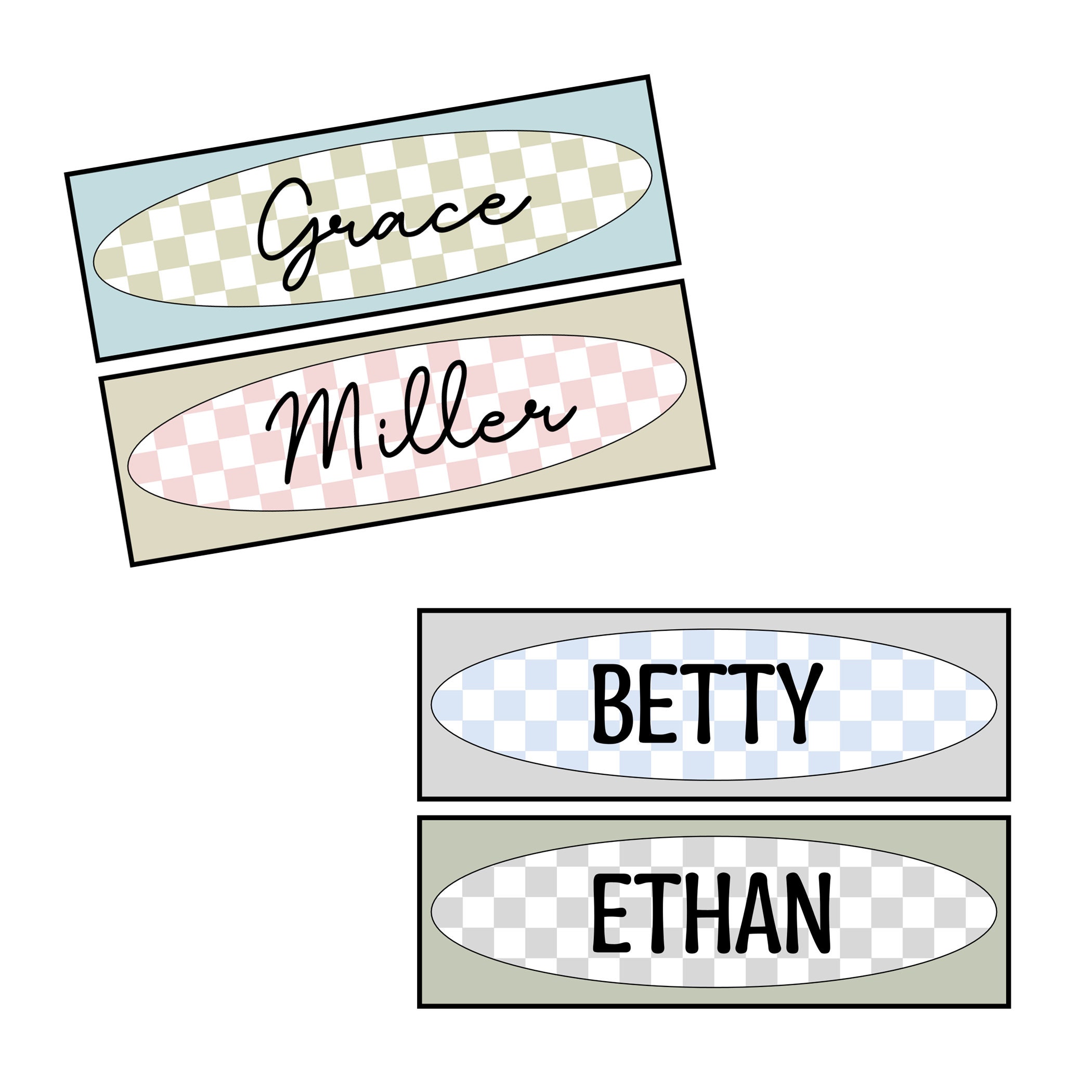 Printable Checkered Student Name Plates, Editable Desk Plates, Kids ...