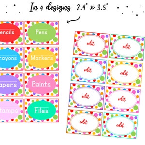 Polka Dots Labels, Printable Bright Name Labels, Student Name Tags ...