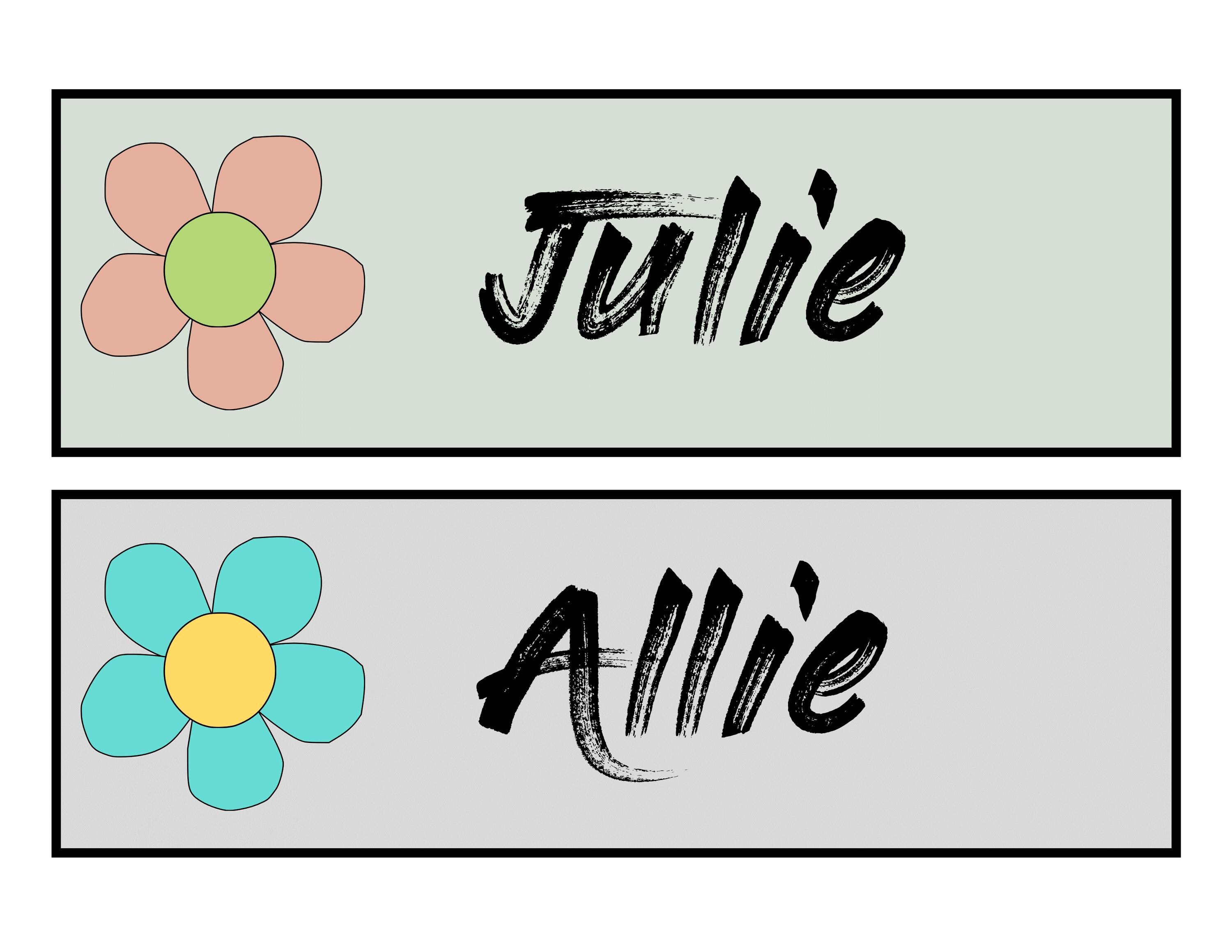 Printable Flower Student Name Labels, Editable Classroom Labels, Back ...