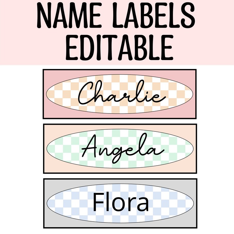Printable Checkered Student Name Plates, Editable Desk Plates, Kids ...