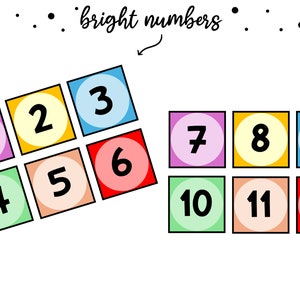 Printable Number Labels, Bright Classroom Calendar Numbers, Number ...
