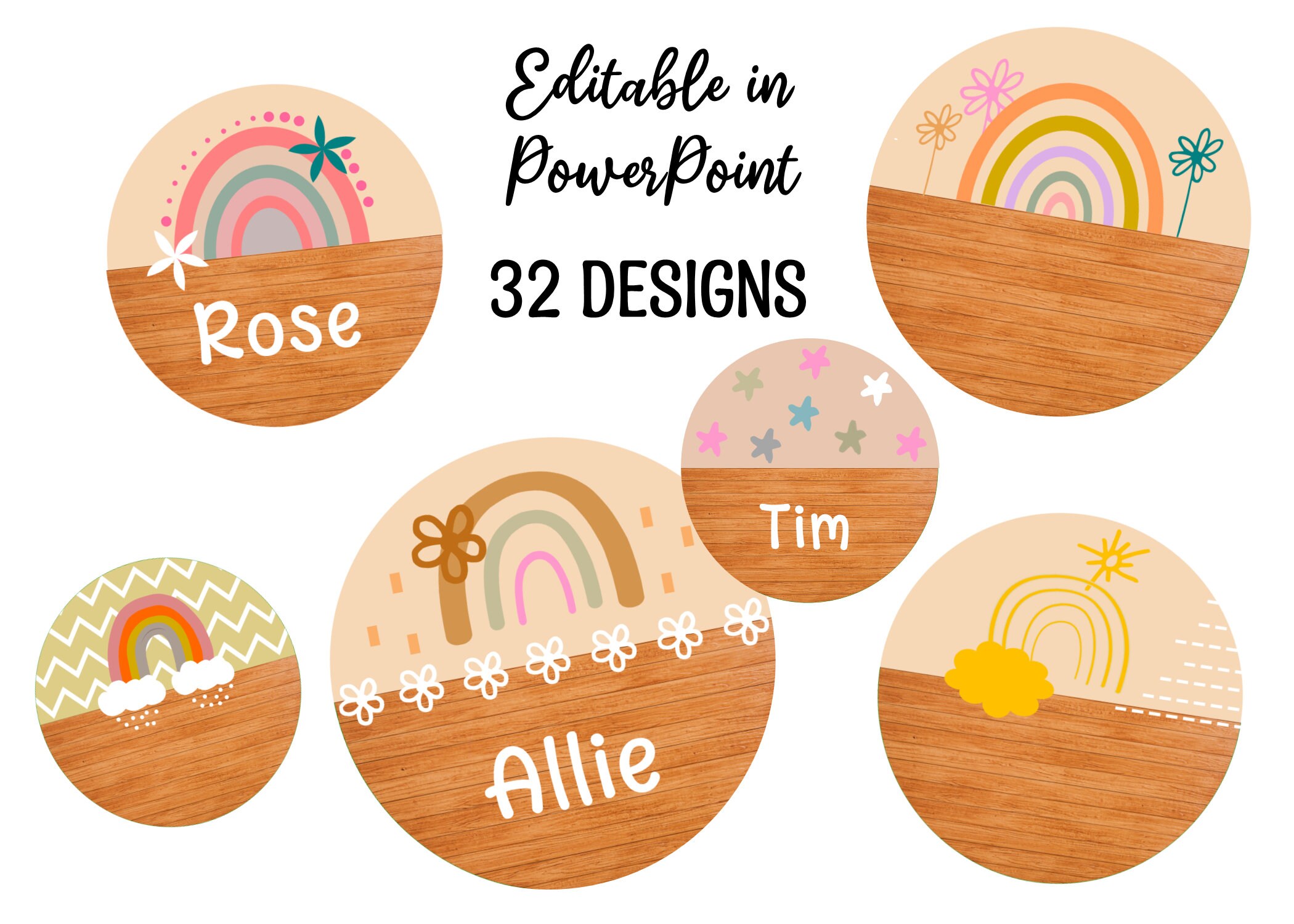 Circular Classroom Labels,student Name Tags,editable Name Tags, Rainbow ...