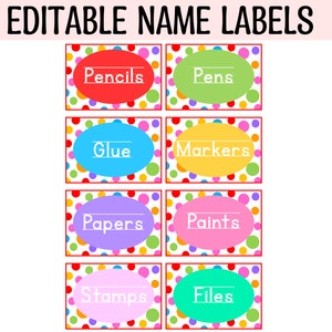 Polka Dots Labels, Printable Bright Name Labels, Student Name Tags ...