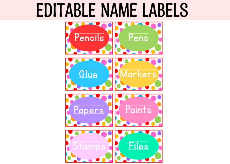 Polka Dots Labels, Printable Bright Name Labels, Student Name Tags ...
