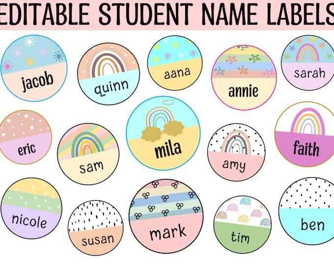 Back to School Round Name Tags, Printable Bright Student Name Tags ...