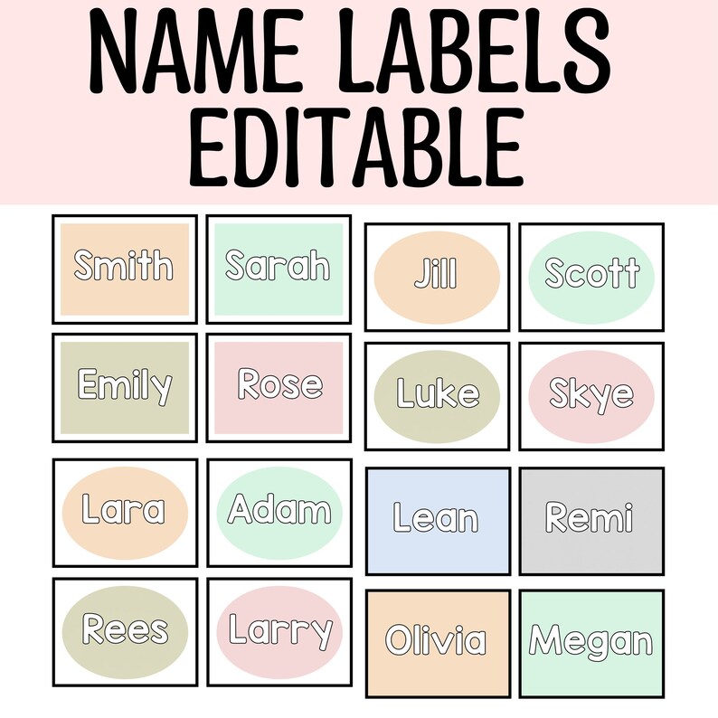 Printable Calm Color Student Name Labels, Editable Name Tags, Center ...