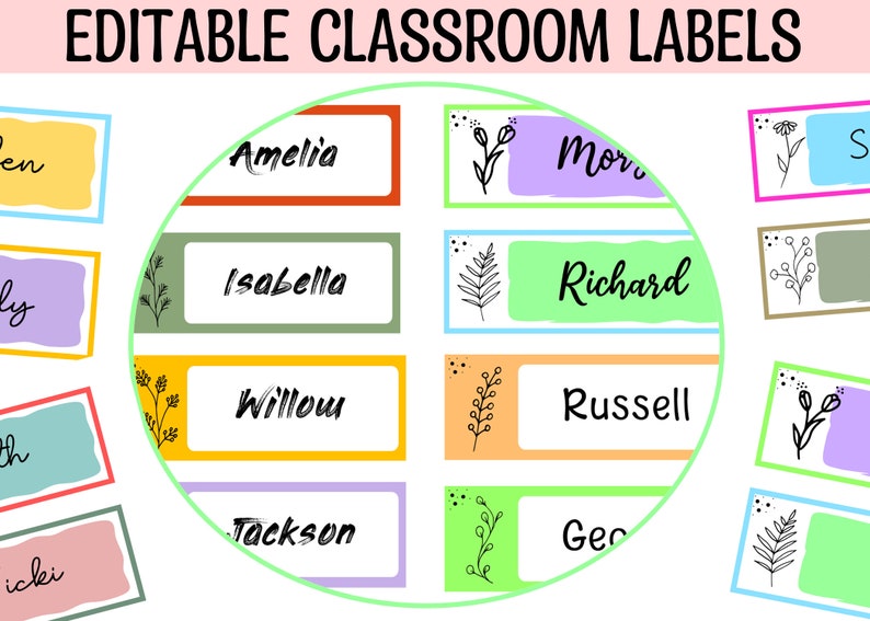 Printable Classroom Labels Student Name Cards Bright Name - Etsy