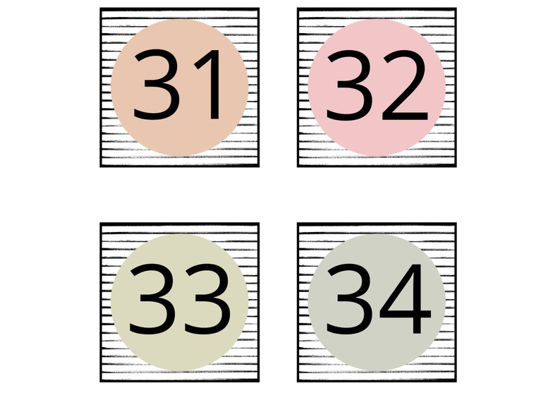 Calendar Number Labels, Printable Number Cards, Boho Number Labels ...