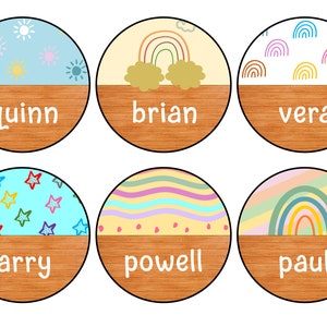 Printable Round Student Name Labels, Boho Circular Name Labels, Student ...