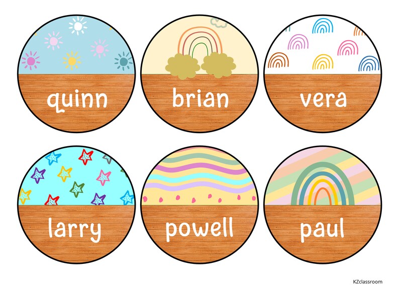 Printable Round Student Name Labels, Boho Circular Name Labels, Student ...