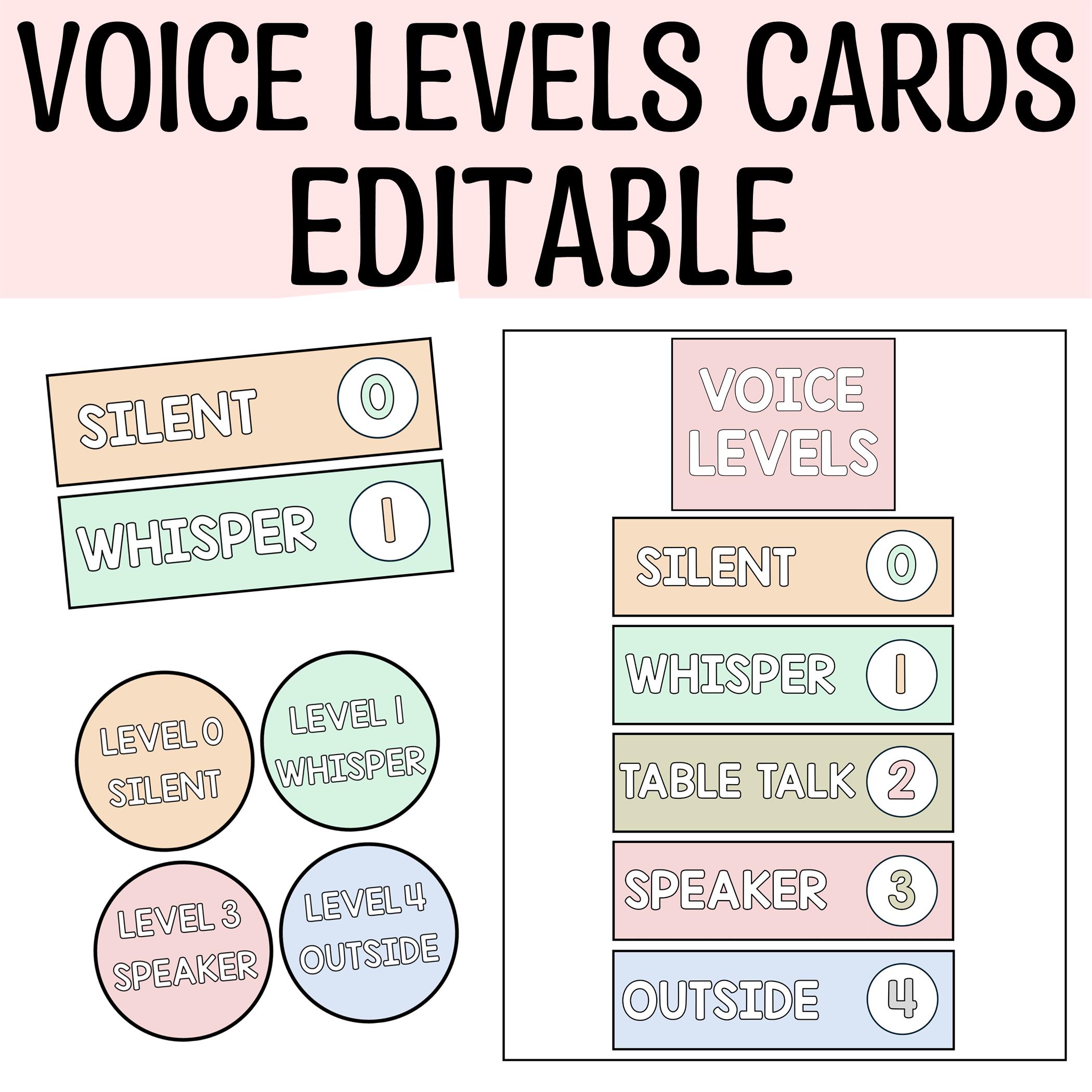 Printable Calm Colors Classroom Voice Level Cards, Editable Classroom ...
