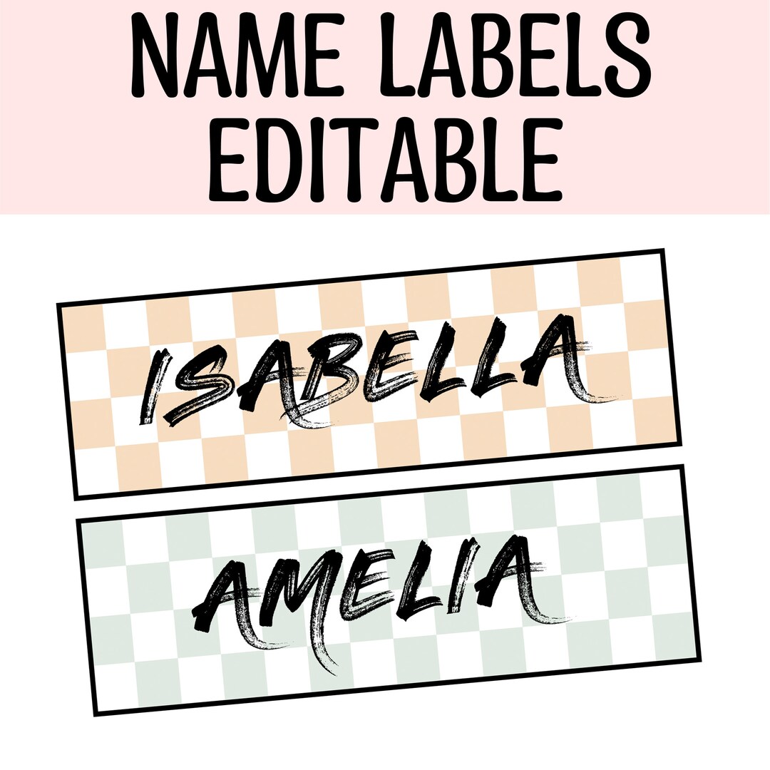 Printable Checkered Student Name Labels, Editable Classroom Labels ...