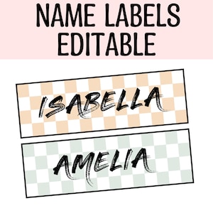 Printable Checkered Student Name Labels, Editable Classroom Labels ...