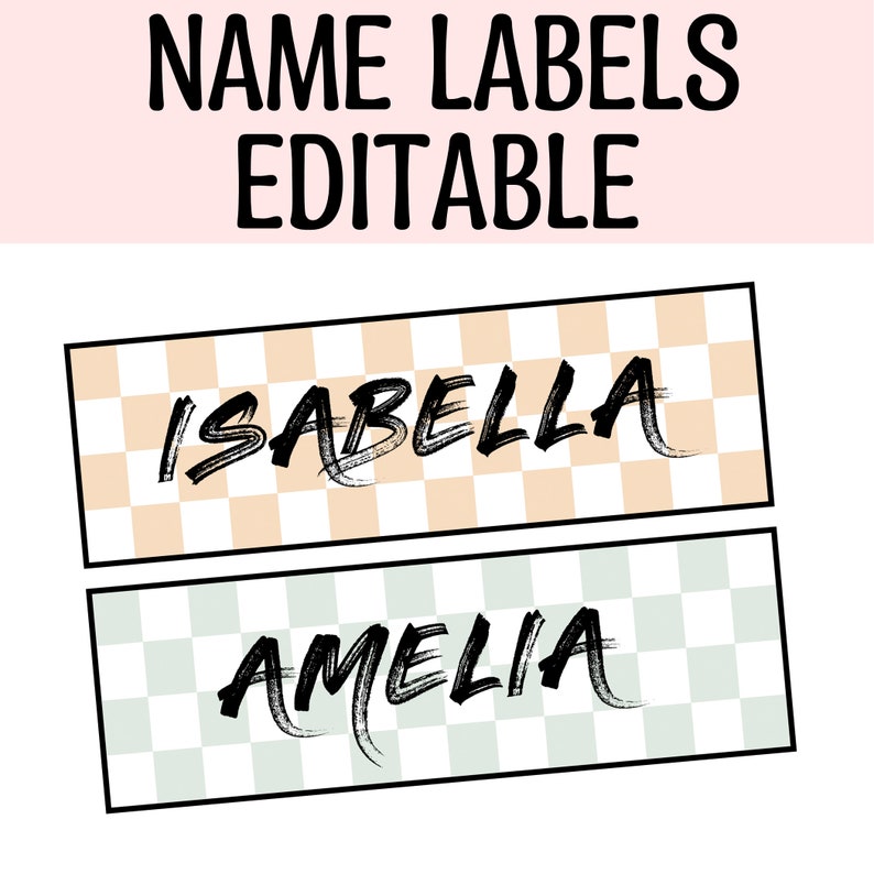 Printable Checkered Student Name Labels, Editable Classroom Labels ...