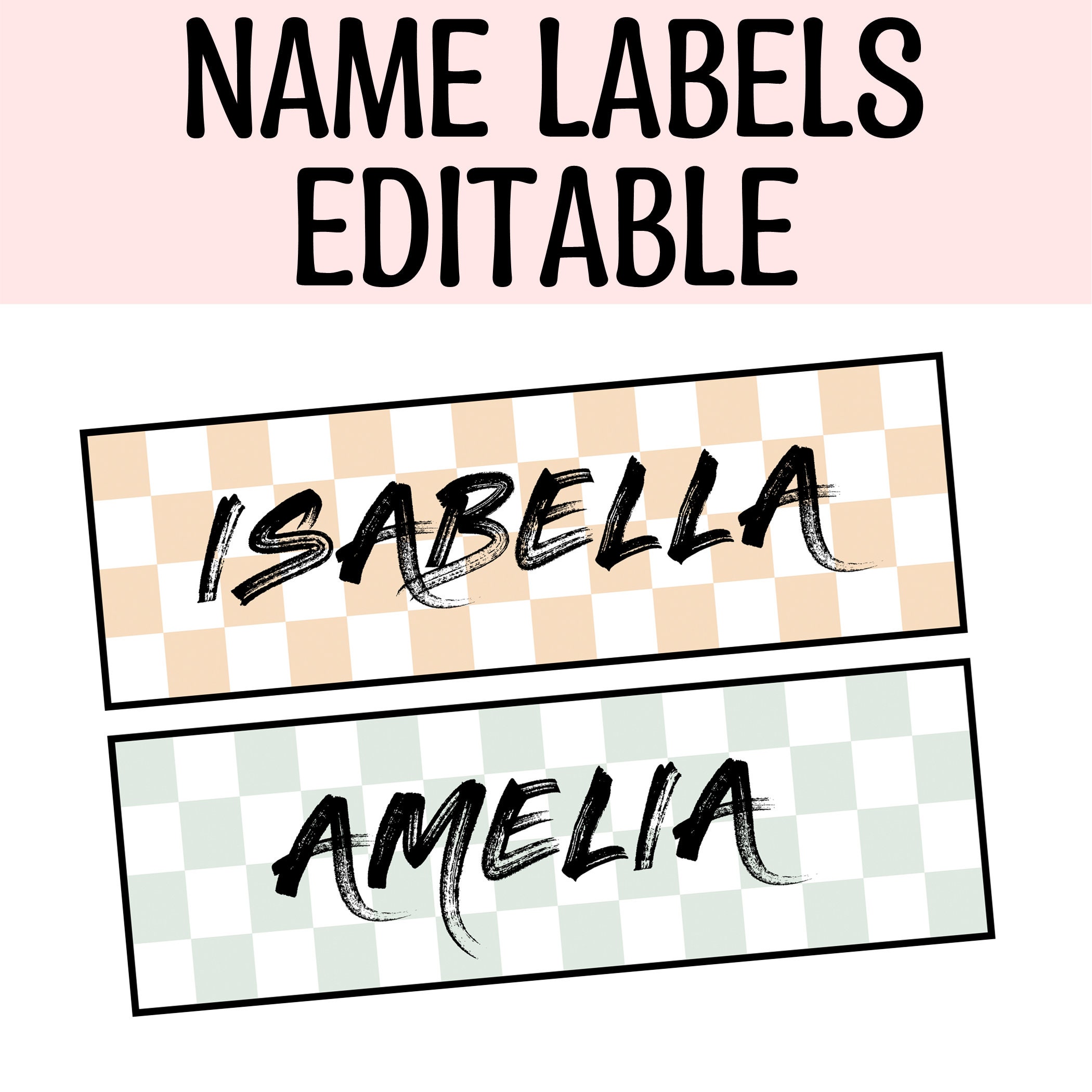 Printable Checkered Student Name Labels, Editable Classroom Labels ...