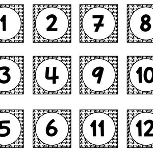 Printable Black and White Number Labels, Calendar Number Labels ...