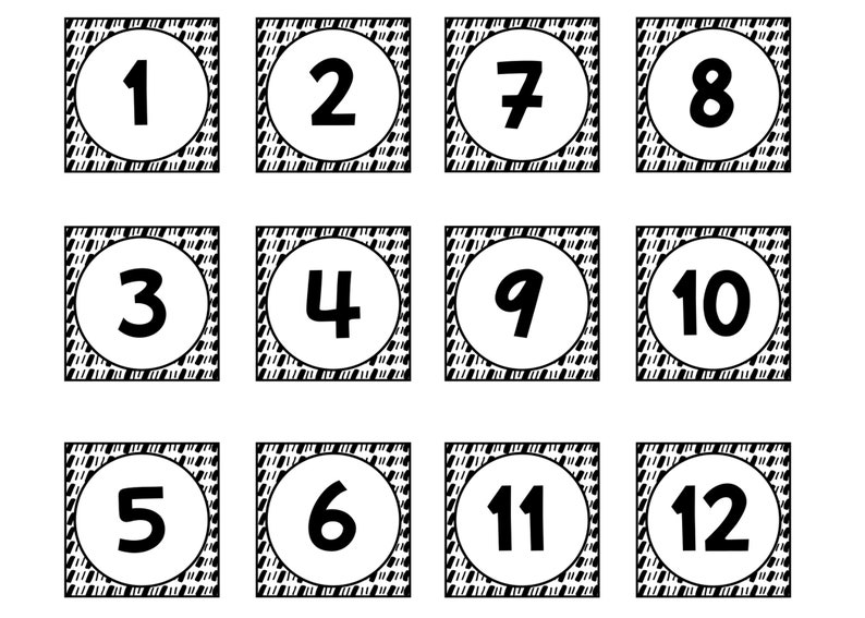 Printable Black and White Number Labels, Calendar Number Labels ...