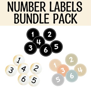 Printable Number Labels Bundle Pack, Round Number Labels, Black and ...