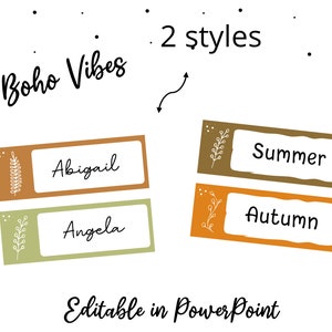 Boho Art Classroom Labels, Editable Student Name Tags, Botanical Name ...