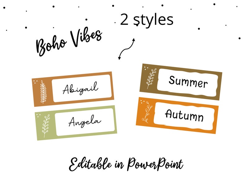 Boho Art Classroom Labels, Editable Student Name Tags, Botanical Name ...