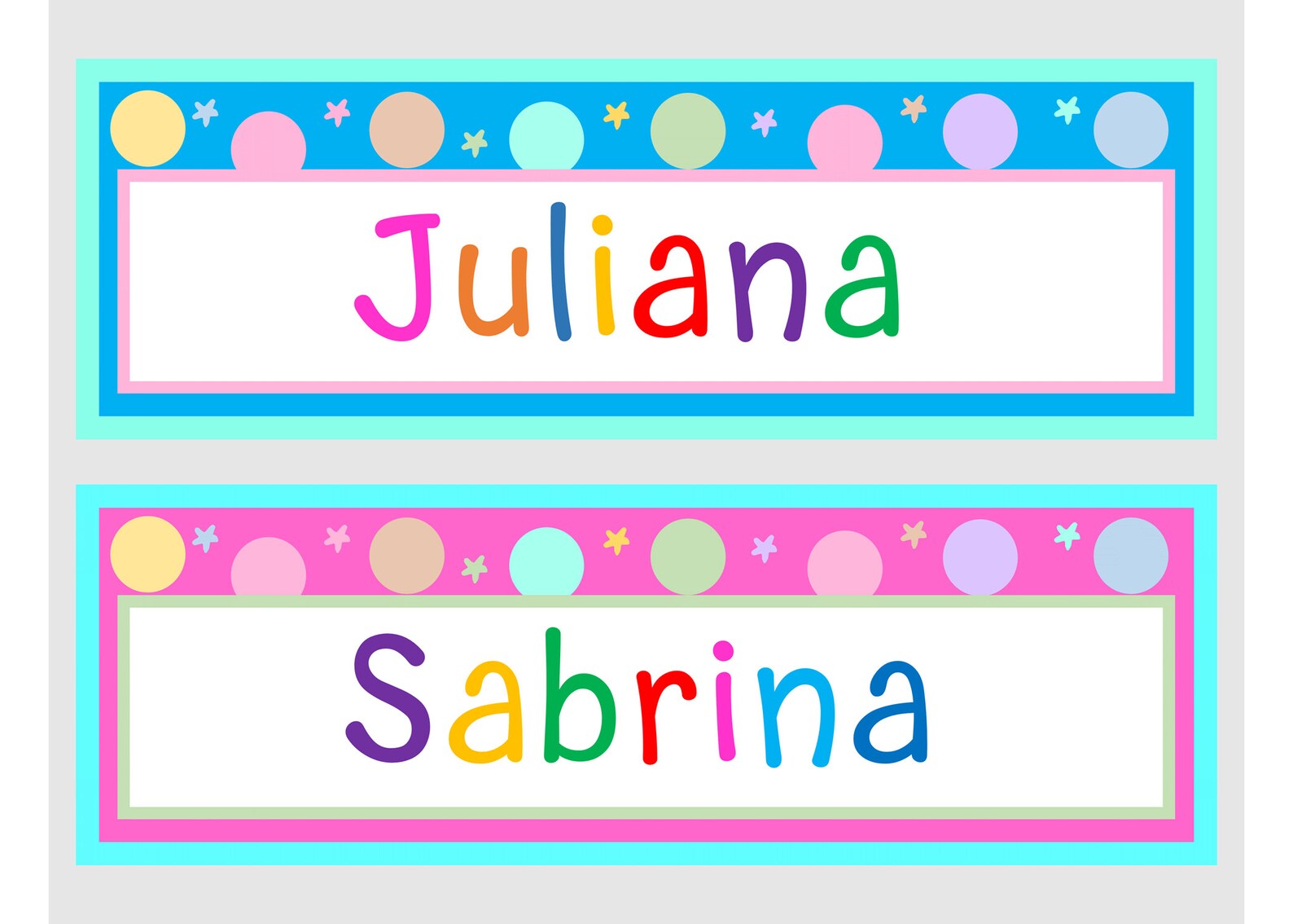Printable Bright Polka Dots Name Tags, Stars Name Labels, Editable ...