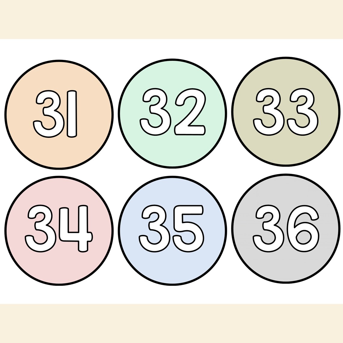 Back to School Calm Colors Calendar Numbers, Round Number Labels ...