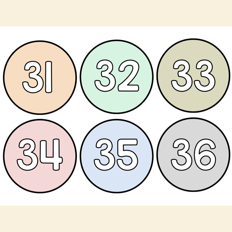 Back to School Calm Colors Calendar Numbers, Round Number Labels ...