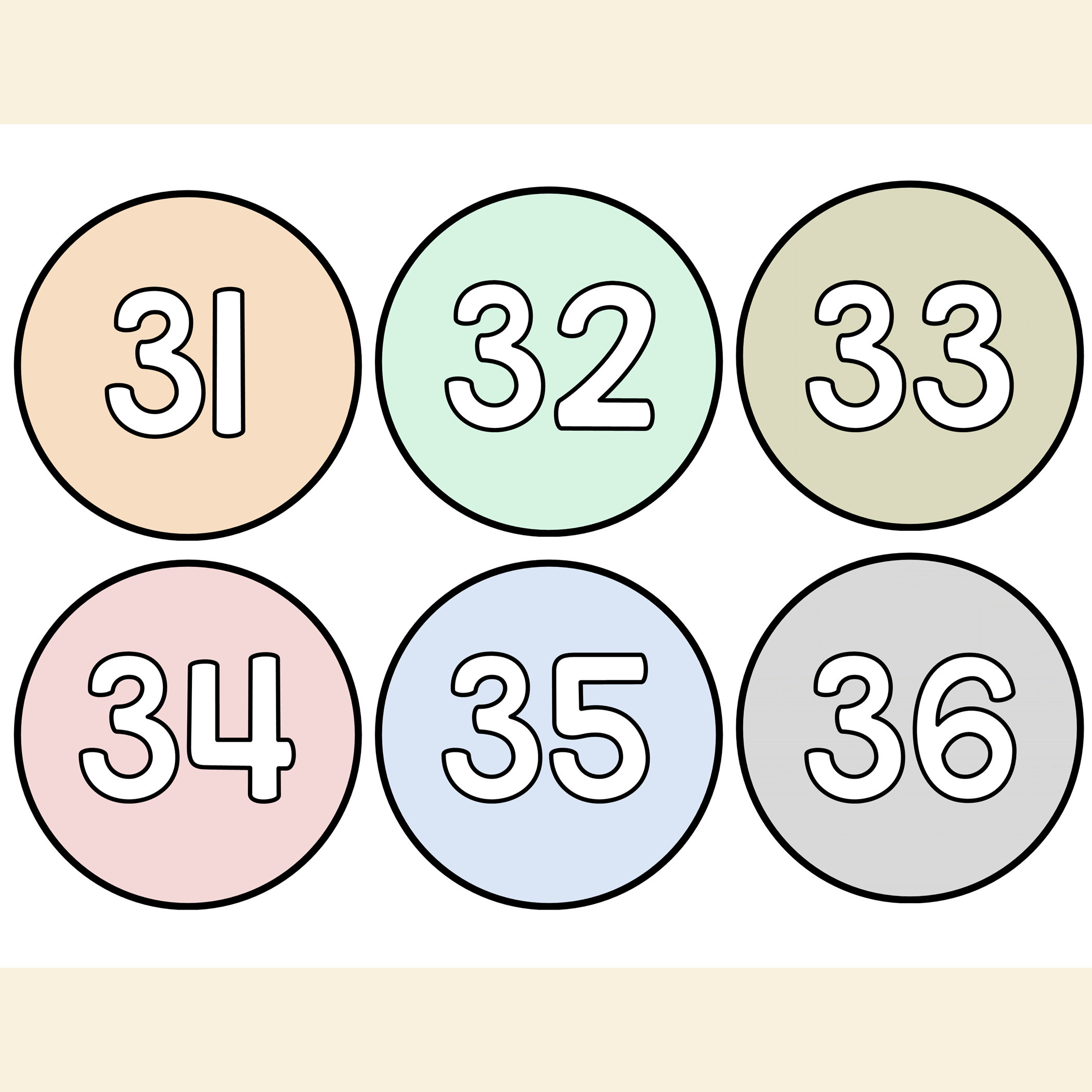 Back to School Calm Colors Calendar Numbers, Round Number Labels ...