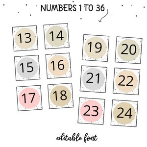 Printable Number Labels, Boho Spotty Number Labels, Classroom Calendar ...