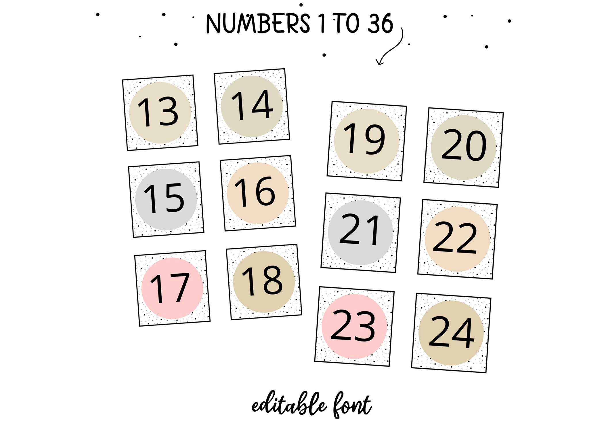 Printable Number Labels, Boho Spotty Number Labels, Classroom Calendar ...