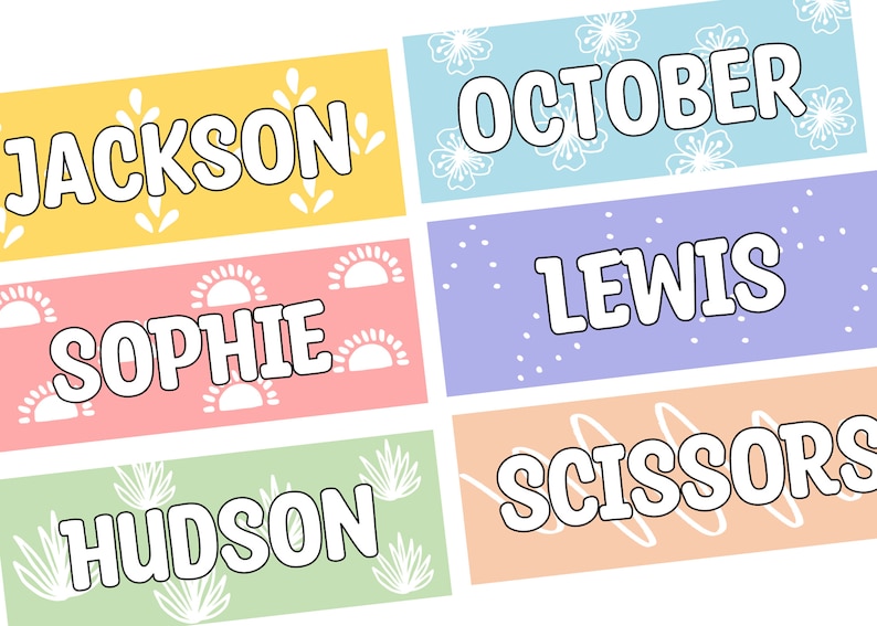 Student Name Labels, Pastel Color Name Tags, Student Cubby Name Plates ...