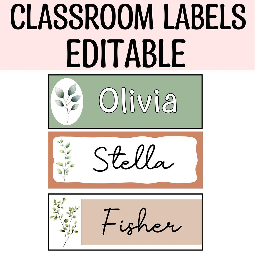 Editable Botanical Classroom Nametags, Boho Student Labels (PDF, PPTX ...